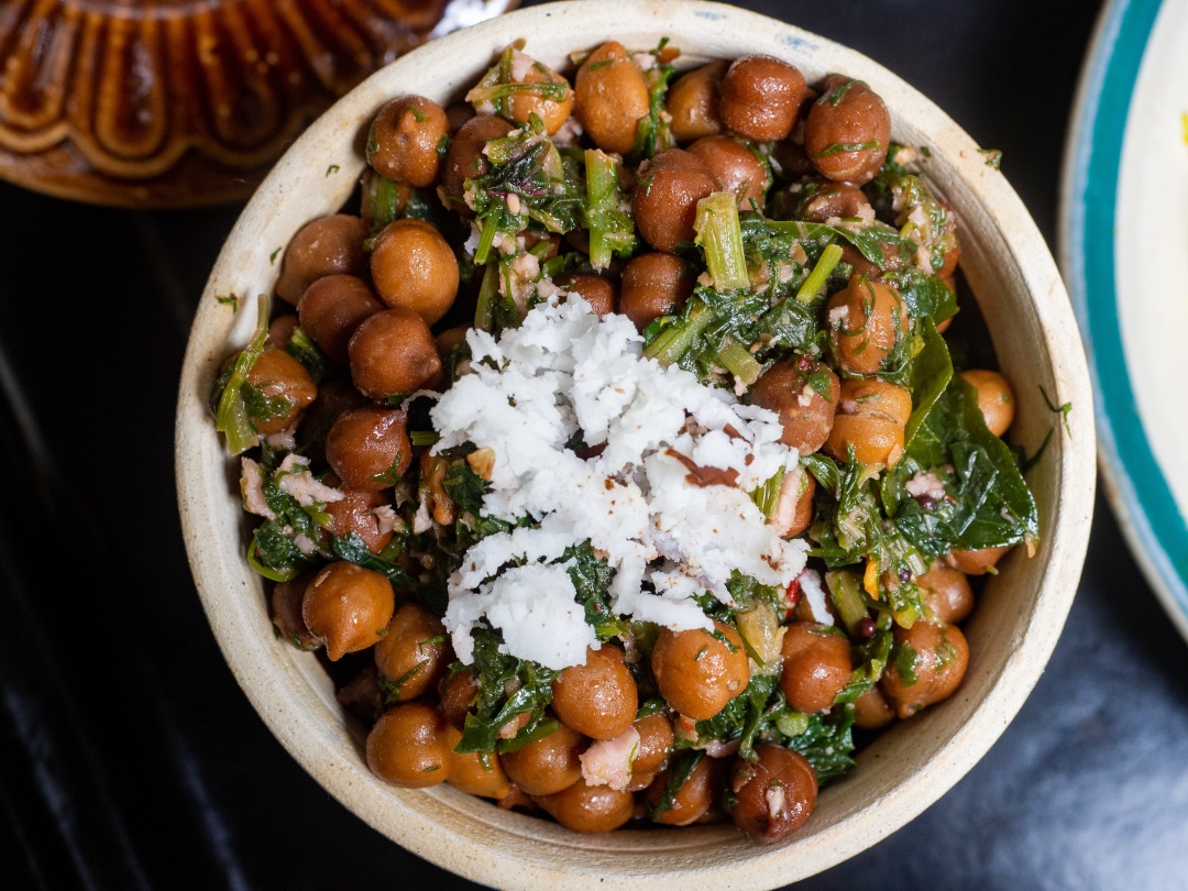 Kadle usli - Salade tiède de pois chiche aux herbes
